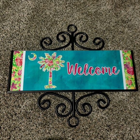 Accents | Lilly Pulitzer Inspiration Welcome Sign With Black Scroll ...